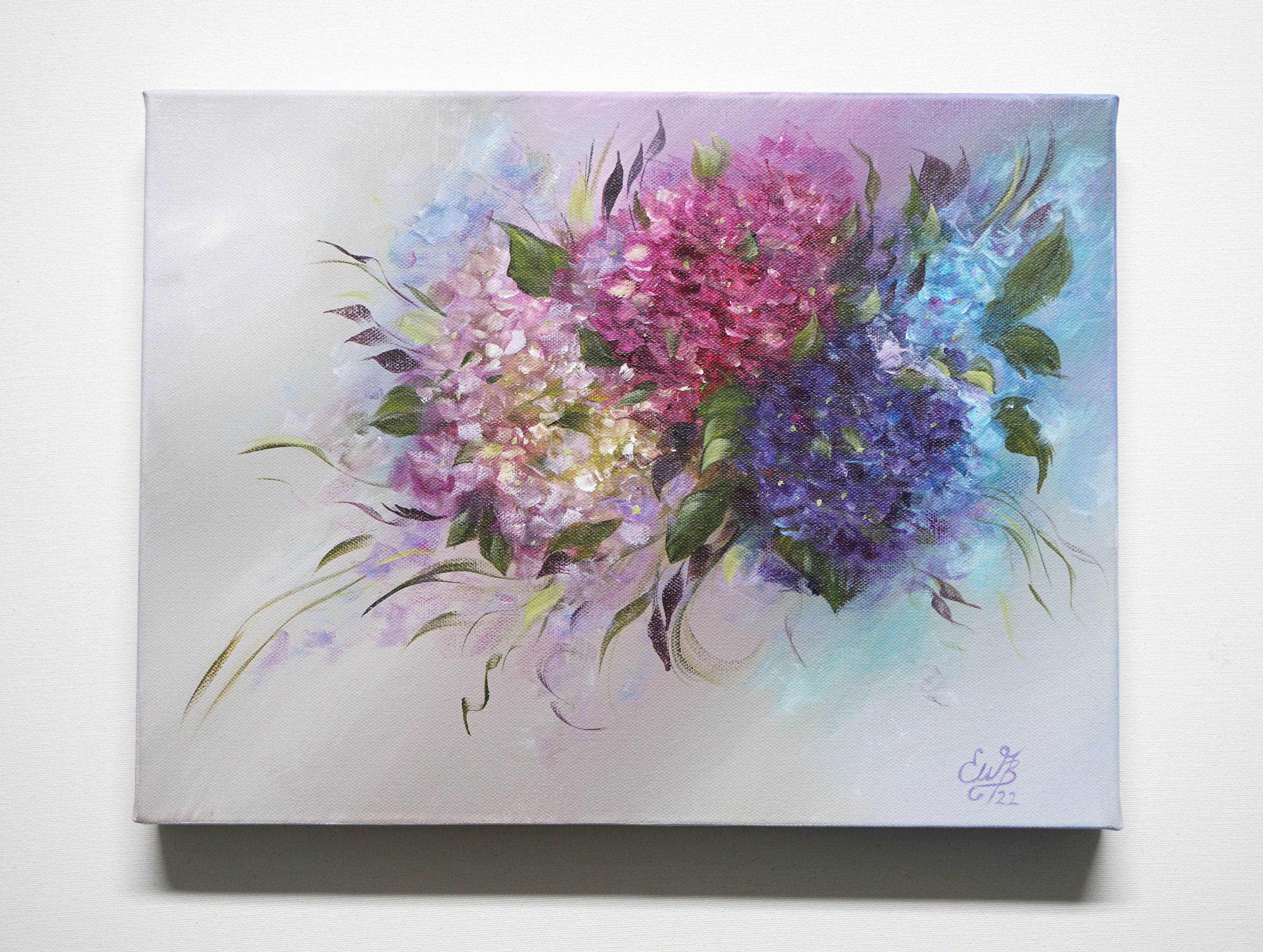 Original Hydrangeas Acrylic Painting Hand-painted, Flower Painting ...