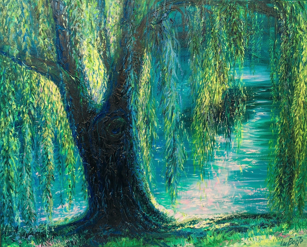 Willow Tree in Moonlight. 20x16 Inch. Original Oil Painting. Fine Art ...