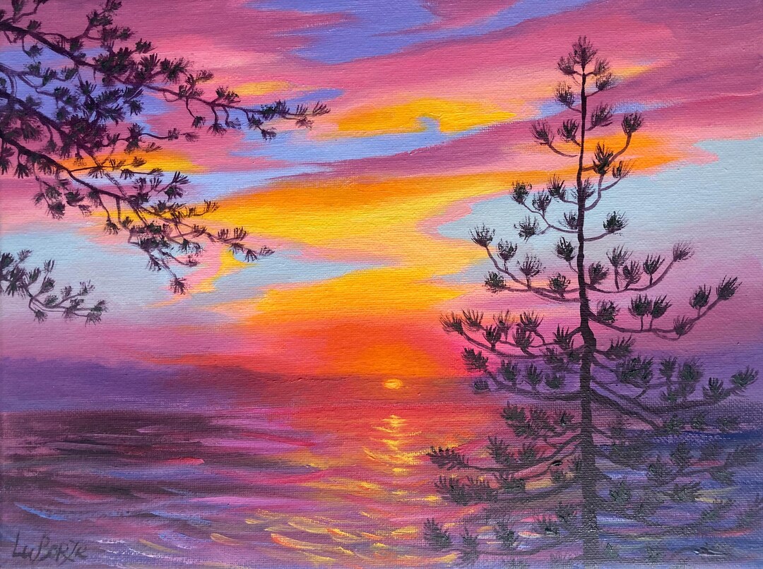 Sunset Oil Painting. Original Oil Painting. Oregon. Seascape. Landscape ...