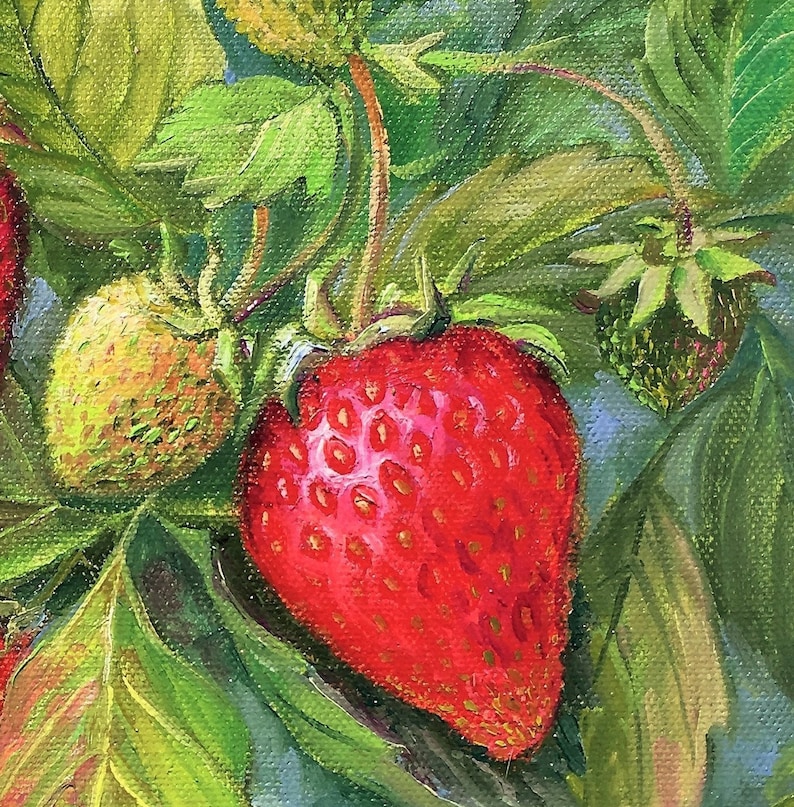 ORIGINAL Oil Painting. Strawberry in Nature. Fruit and Berry. Still ...