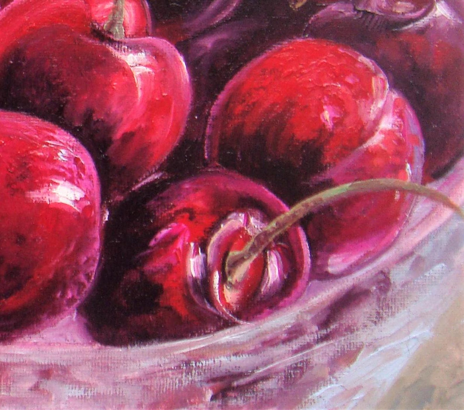 Original Oil Painting. Cherry. Still Life. Fruit Art. Canvas 12x9 Inch ...
