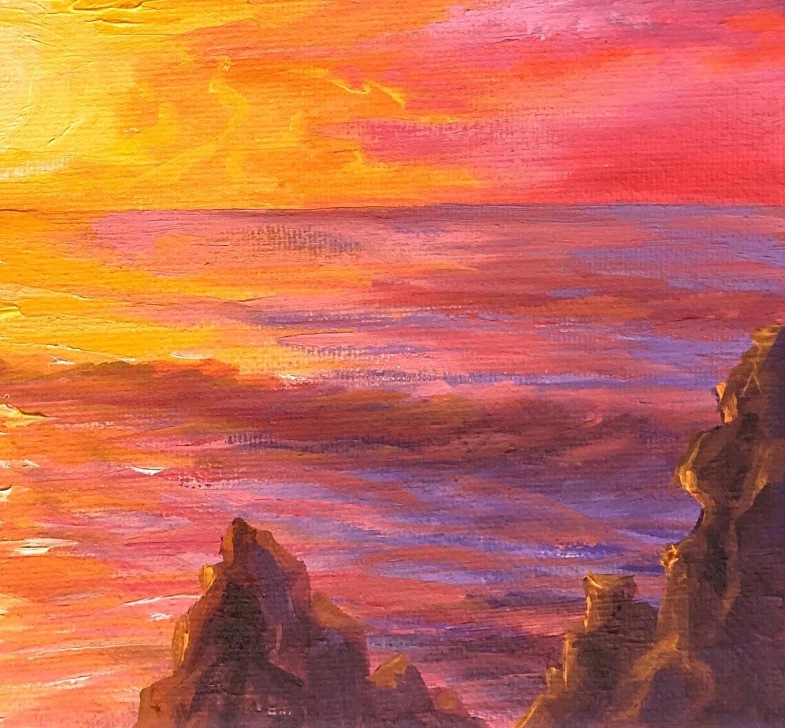 Original Oil Painting. Oregon Beach. Seascape. Ocean.sunset. Canvas ...
