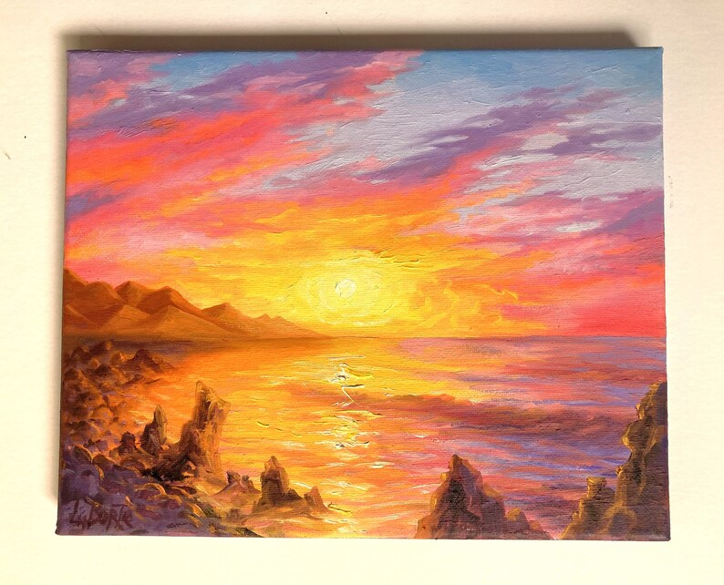 Oregon Beach. Sunset. Original Oil Painting. Seascape. Ocean Painting ...