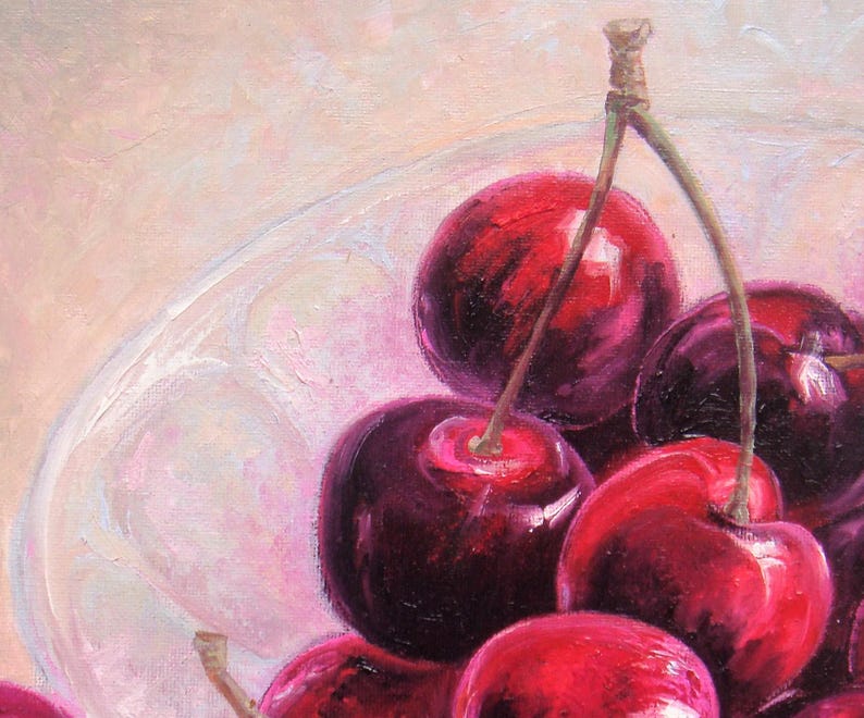 Original Oil Painting. Cherry. Still Life. Fruit Art. Canvas 12x9 Inch ...