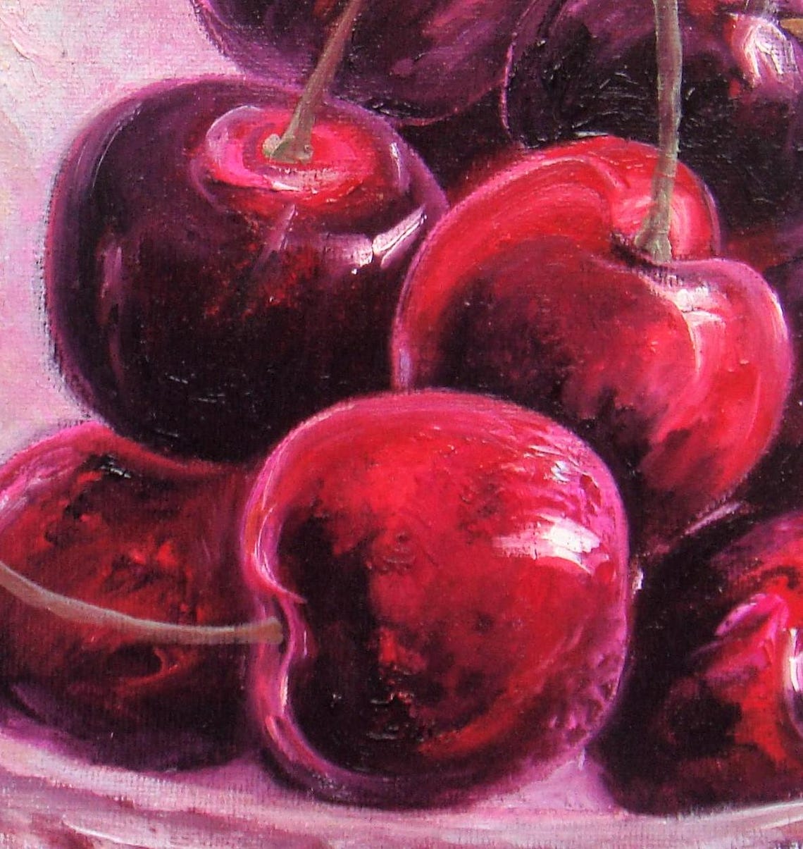 Original Oil Painting. Cherry. Still Life. Fruit Art. Canvas 12x9 Inch ...