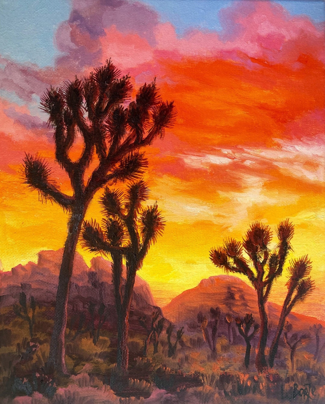 Joshua Tree at Sunset. Original Oil Painting. California National Park ...
