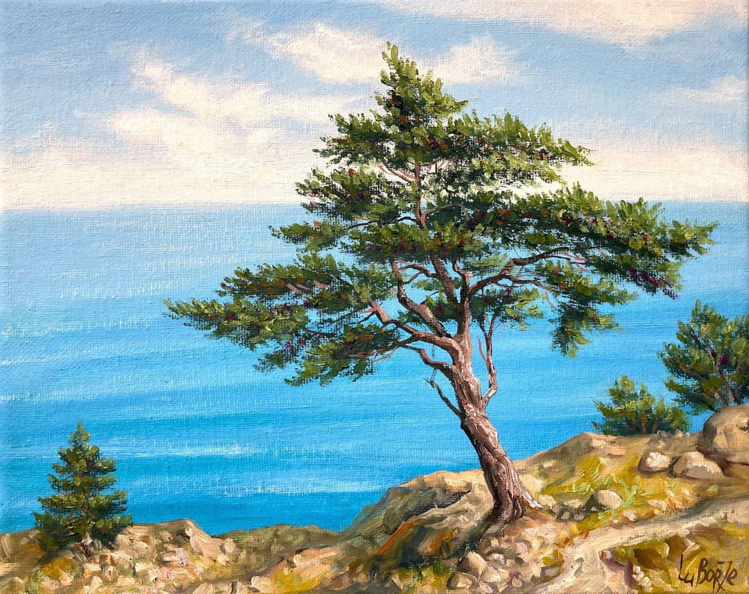 Juniper Tree Painting. Landscape. Seascape. Fine Art. Original Oil ...