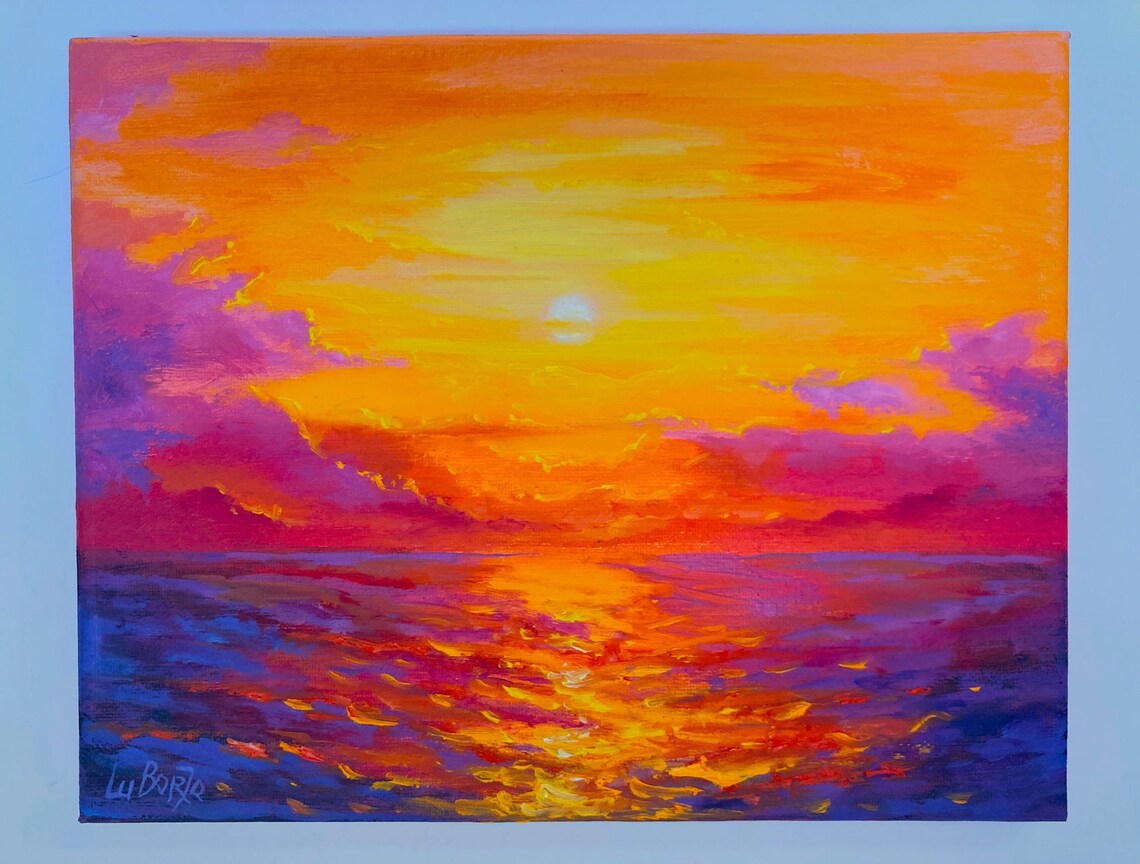 Original Oil Painting. Sunset. Ocean Seascape. Beach Painting. Canvas ...