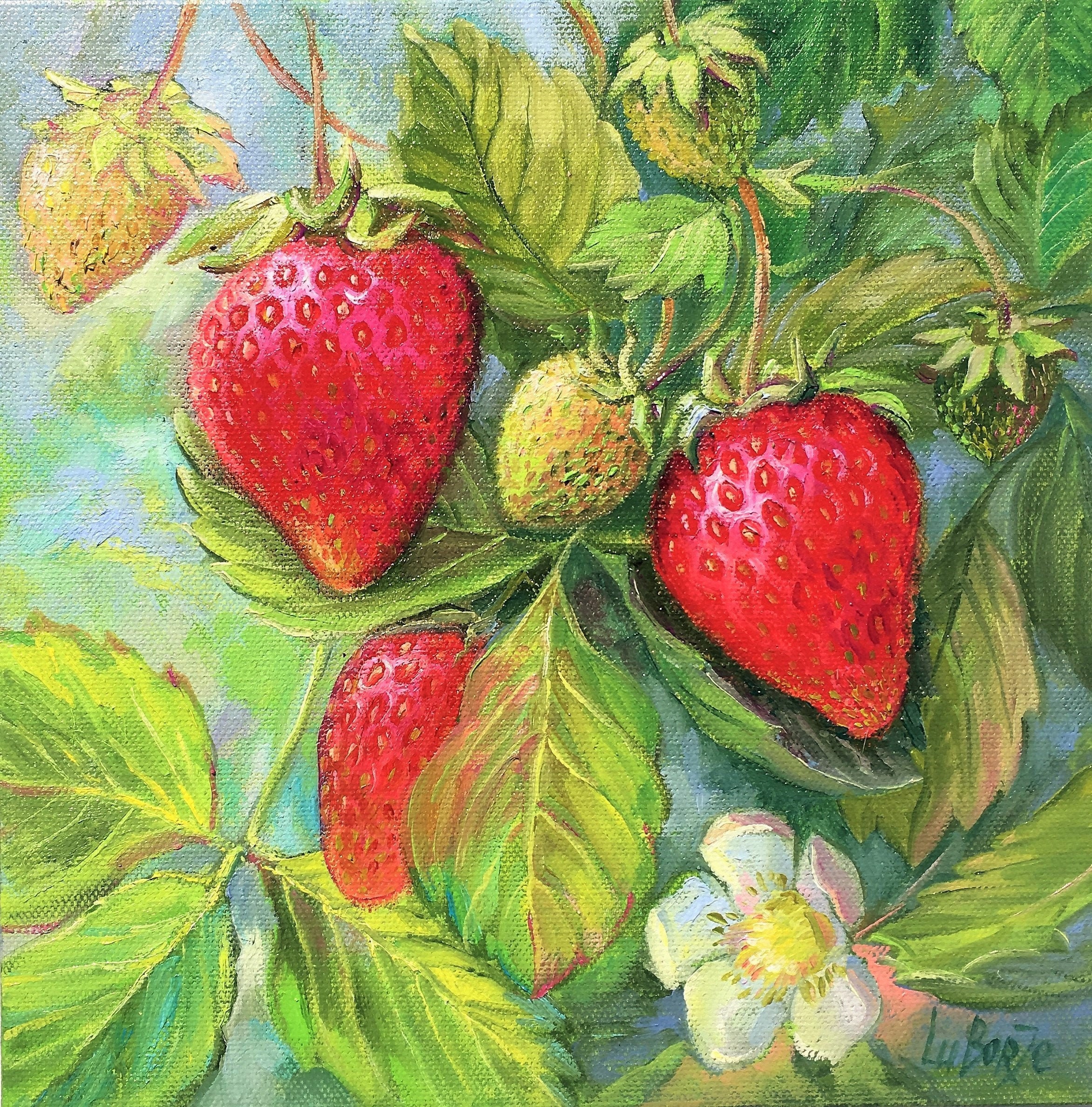 ORIGINAL Oil Painting. Strawberry in Nature. Fruit and Berry. Still ...