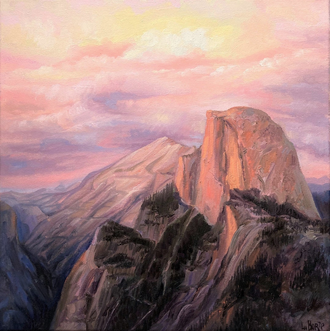 Half Dome. Original Oil Painting. Canvas 12x12 Inch. Sunset. Yosemite ...