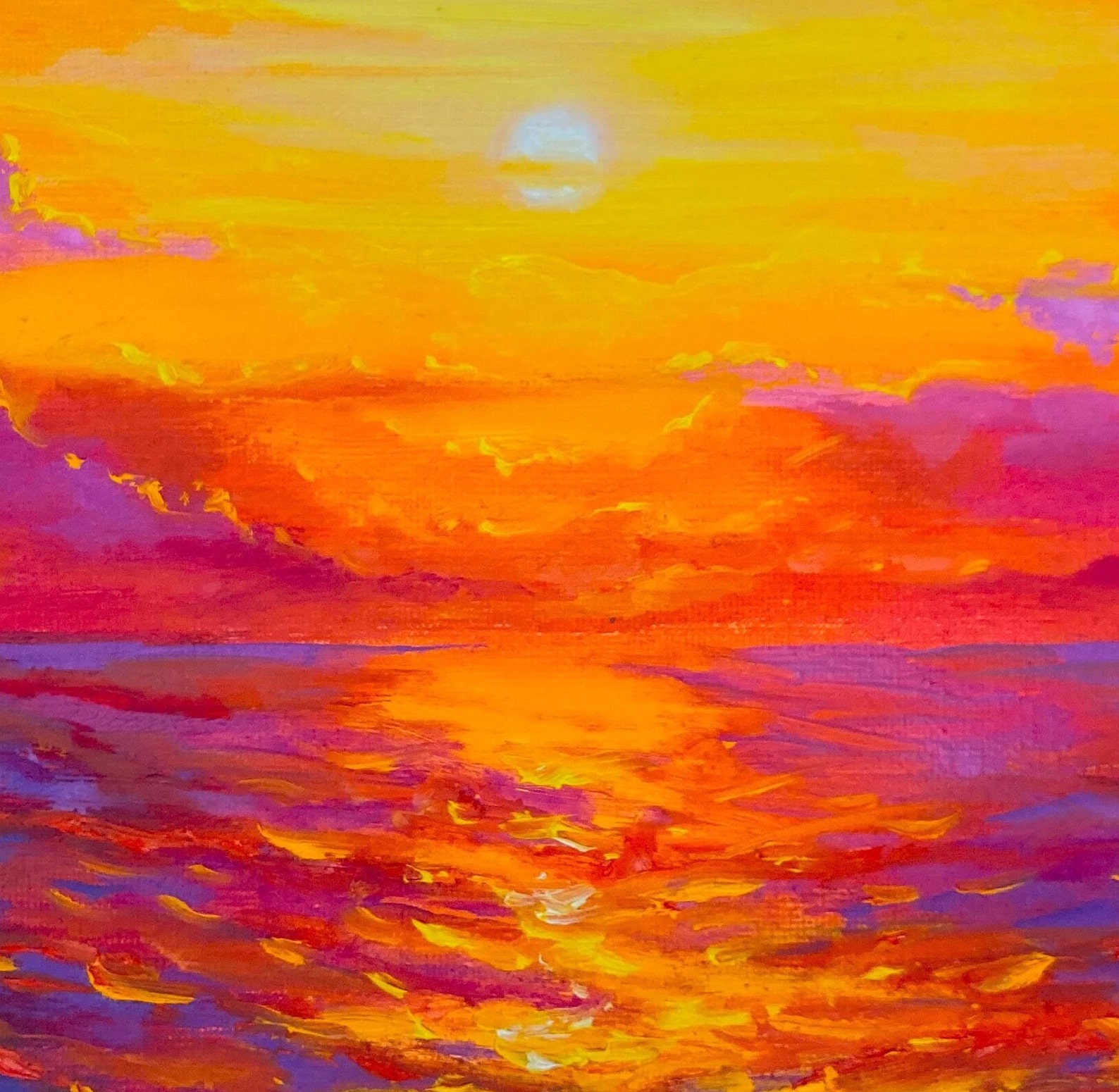 Original Oil Painting. Sunset. Ocean Seascape. Beach Painting. Canvas ...