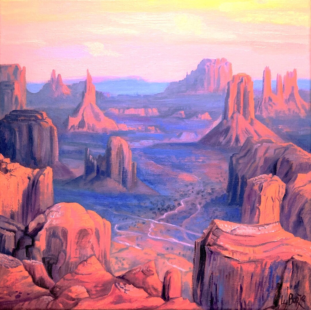 ORIGINAL Oil Painting. Monument Valley. Stretched Canvas 14x14 Inch ...