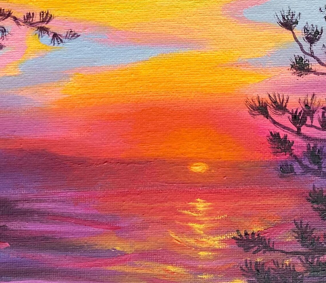 Sunset Oil Painting. Original Oil Painting. Oregon. Seascape. Landscape ...