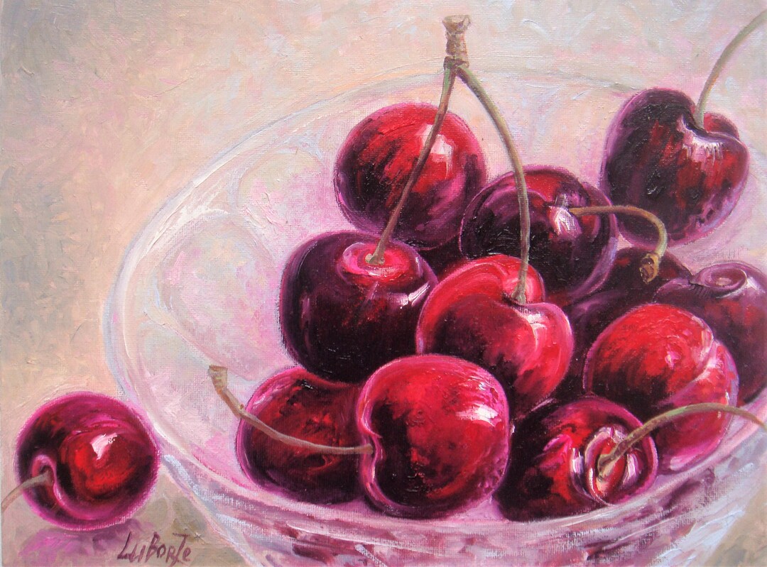 Original Oil Painting. Cherry. Still Life. Fruit Art. Canvas 12x9 Inch ...