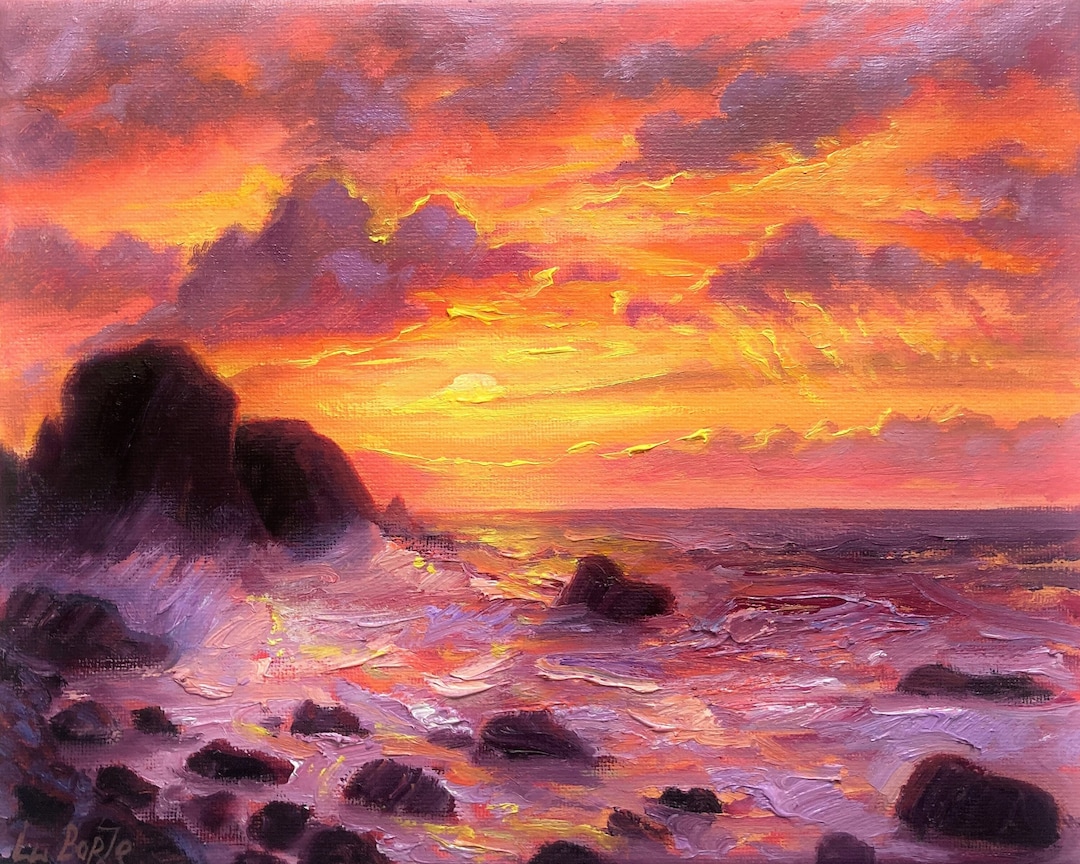 Oregon Beach Painting. Original Oil Painting. Oregon Seascape. Sunset ...
