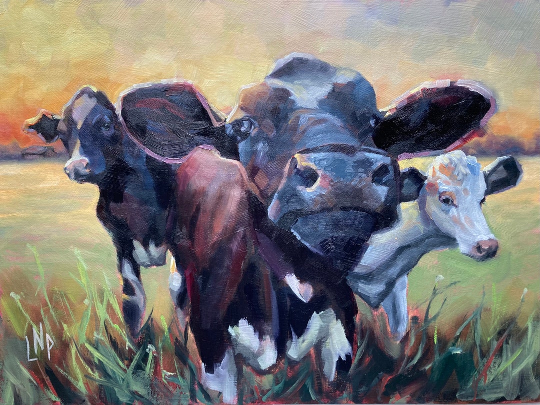 Cow Art - Cows Painting - Oil Painting - Farm Animals Portrait - Animal ...