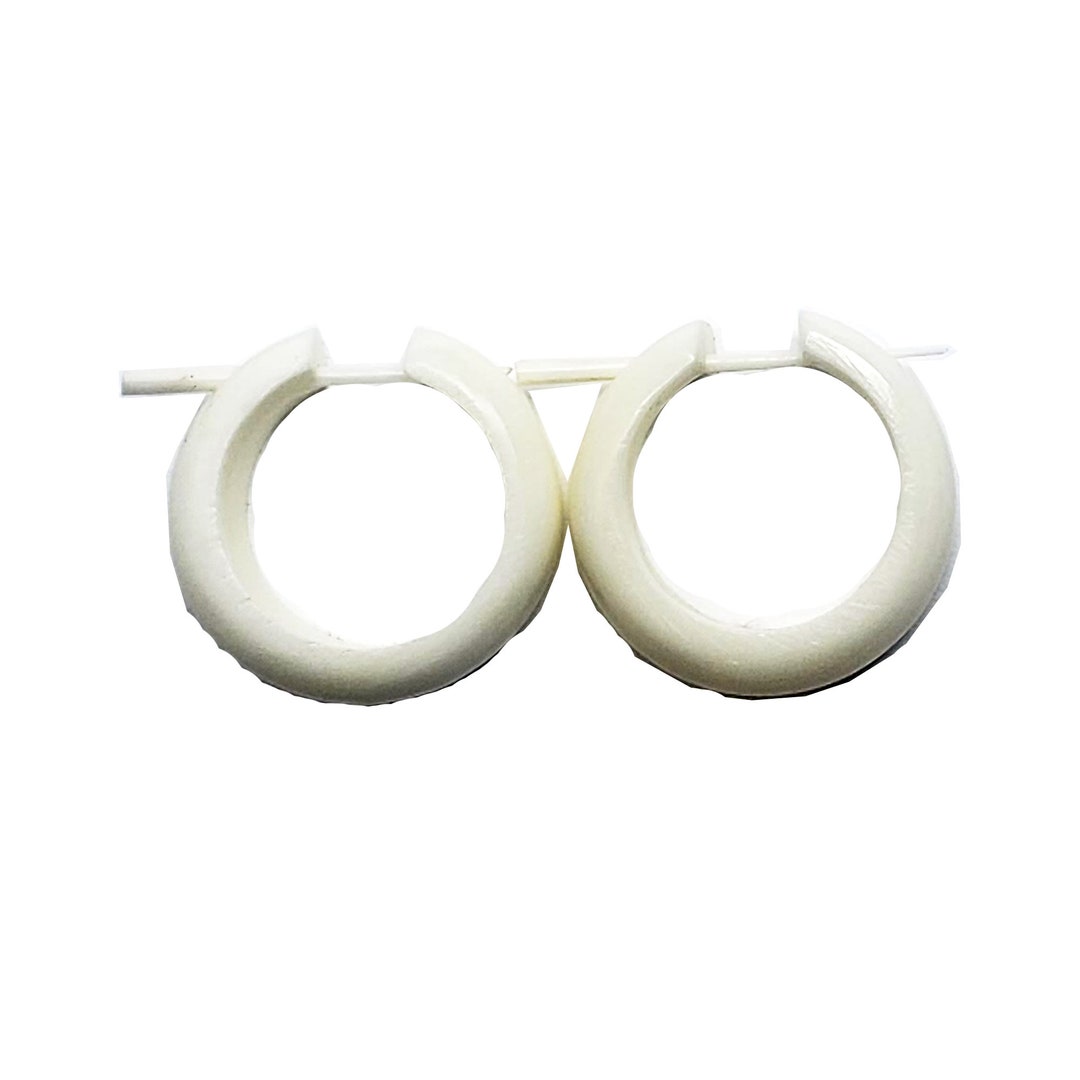 Small Hoop Earrings BONE | Stirrup Post Hand Carved Earring Jewelry ...