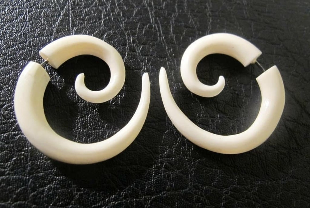 Small Spiral Faux Gauges BONE by Crown Republic | Hand Carved Fake ...