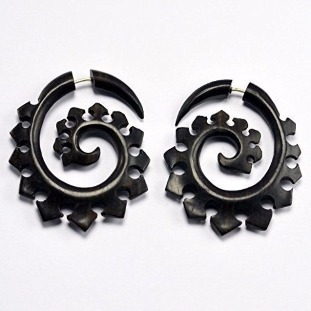 Tribal Spiral Fake Gauge Earrings ARANG by Crown Republic | Hand Carved ...