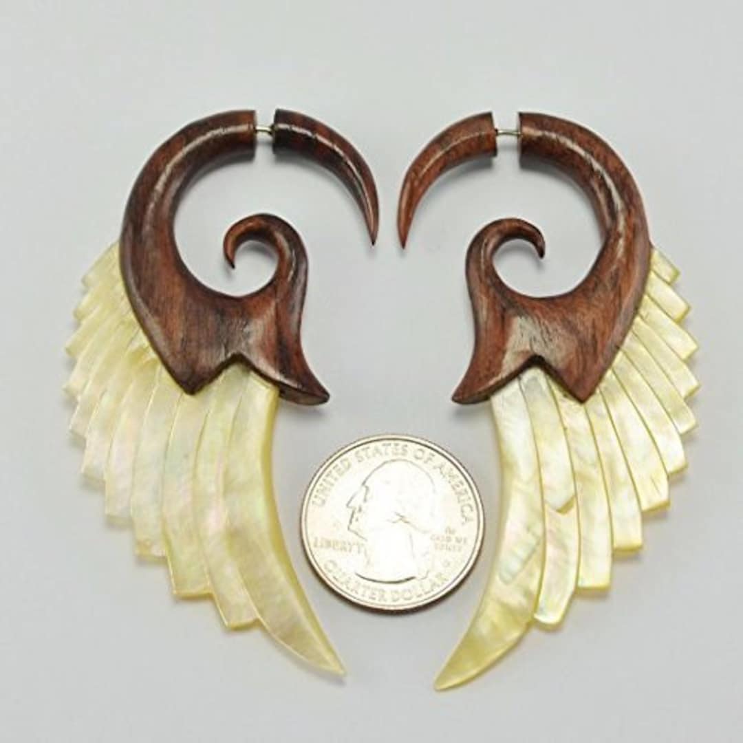Angel Shell Wings by Crown Republic | Hand Carved Wooden Fake Gauge ...