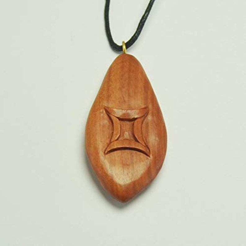 Zodiac Gemini Necklace Pendant by Crown Republic | Hand Carved Wooden ...