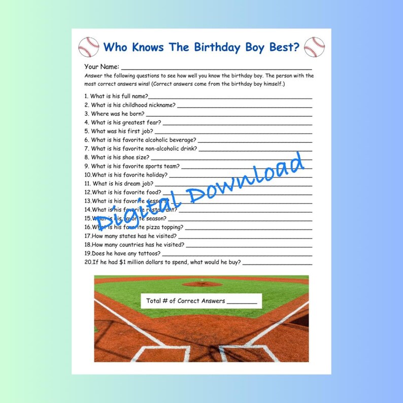 Baseball-themed Birthday Party Game Printable Who Knows the Birthday ...