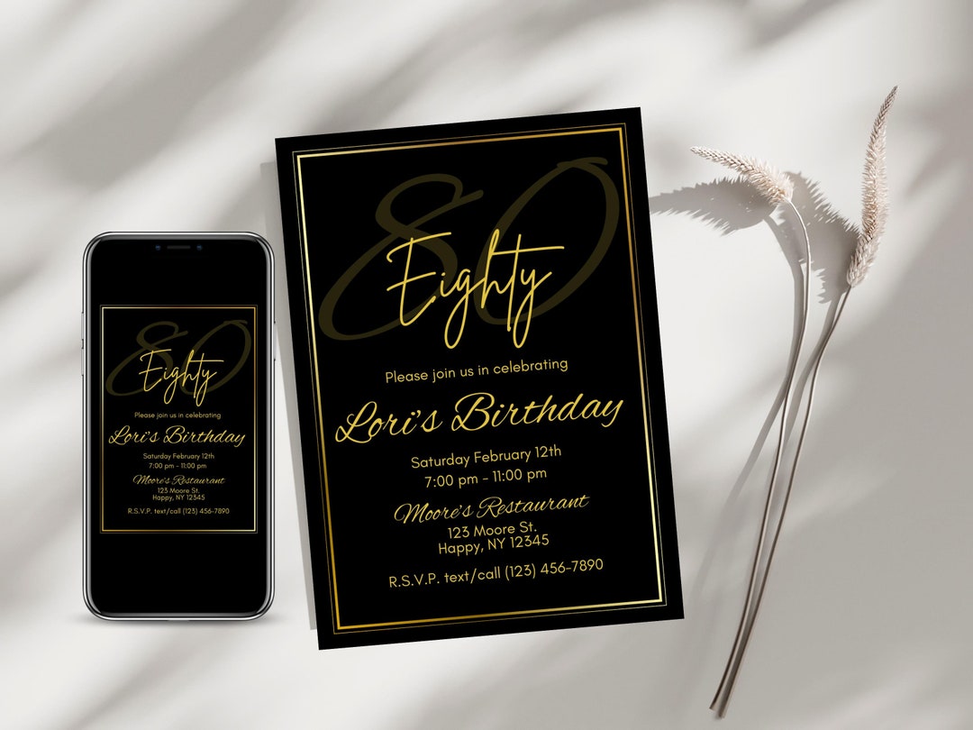 Elegant Black and Gold 80th Birthday Invitation (digital Download) - Etsy