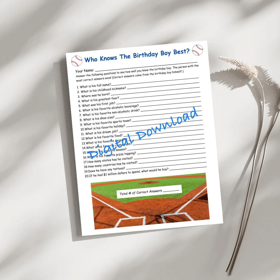 Baseball-themed Birthday Party Game Printable Who Knows the Birthday ...