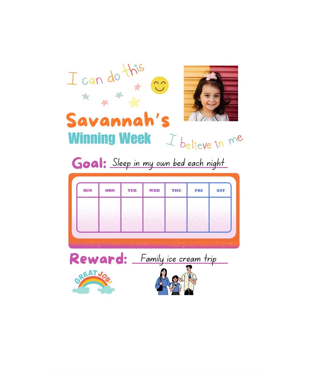 Editable Behavior Reward Chart: Add Photo, Goal & Reward (digital ...