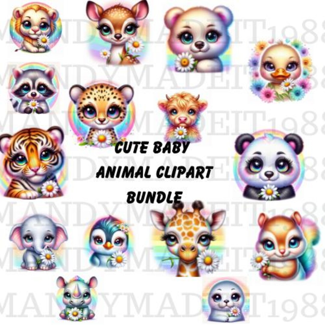 Adorable Baby Animal Clip Art Set Sublimation Pngs for Mugs, Tees ...