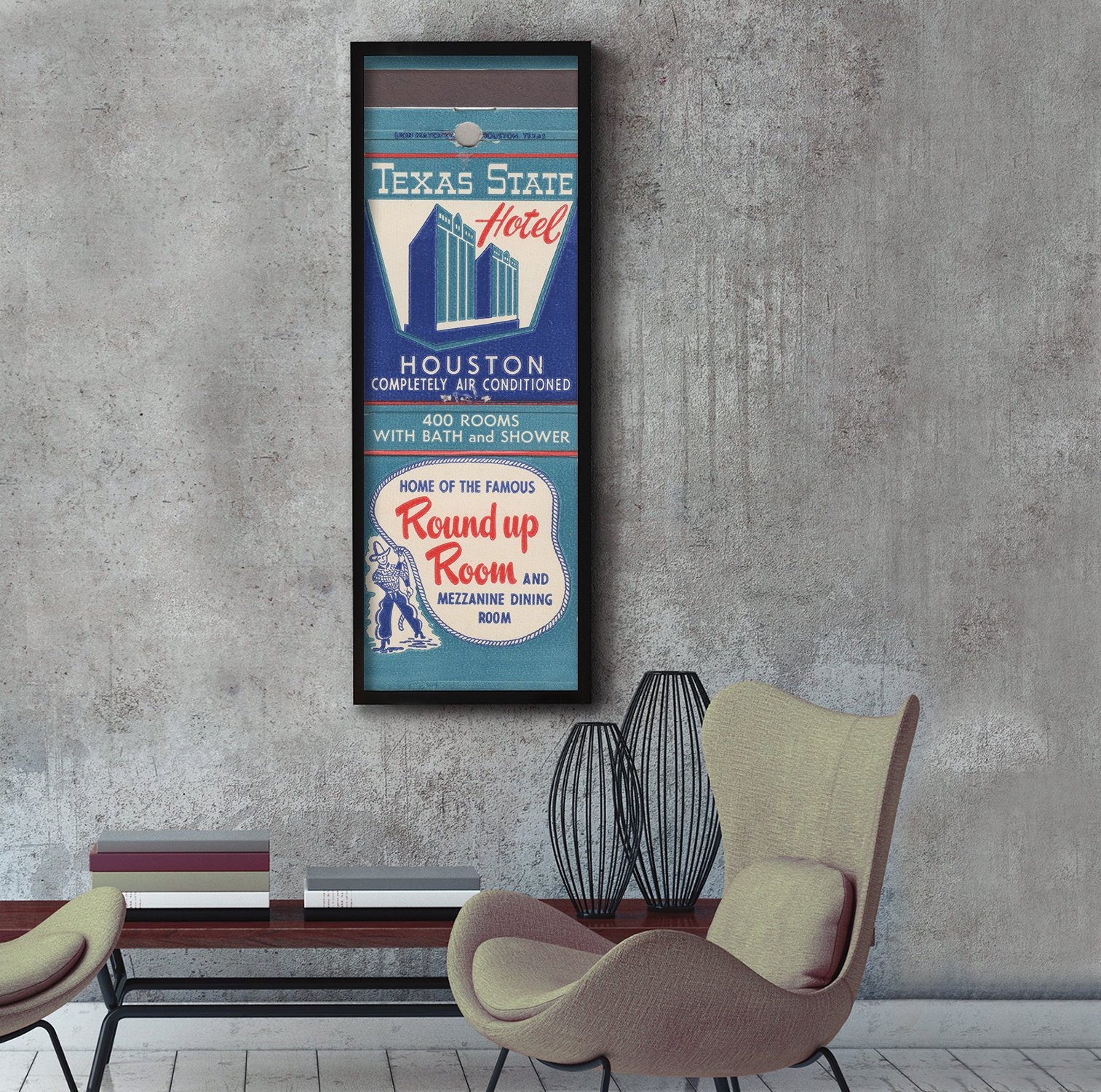 Vintage Texas State Hotel Matchbook Poster 12 X 36 In. - Etsy
