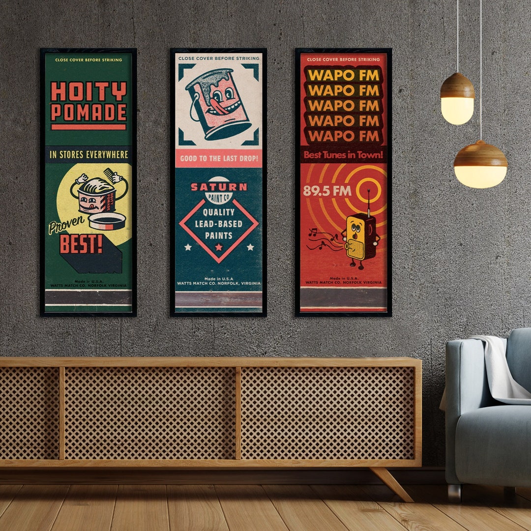 Set of 3 Retro Matchbook Posters (12" X 36") Vintage Advertising | Old ...