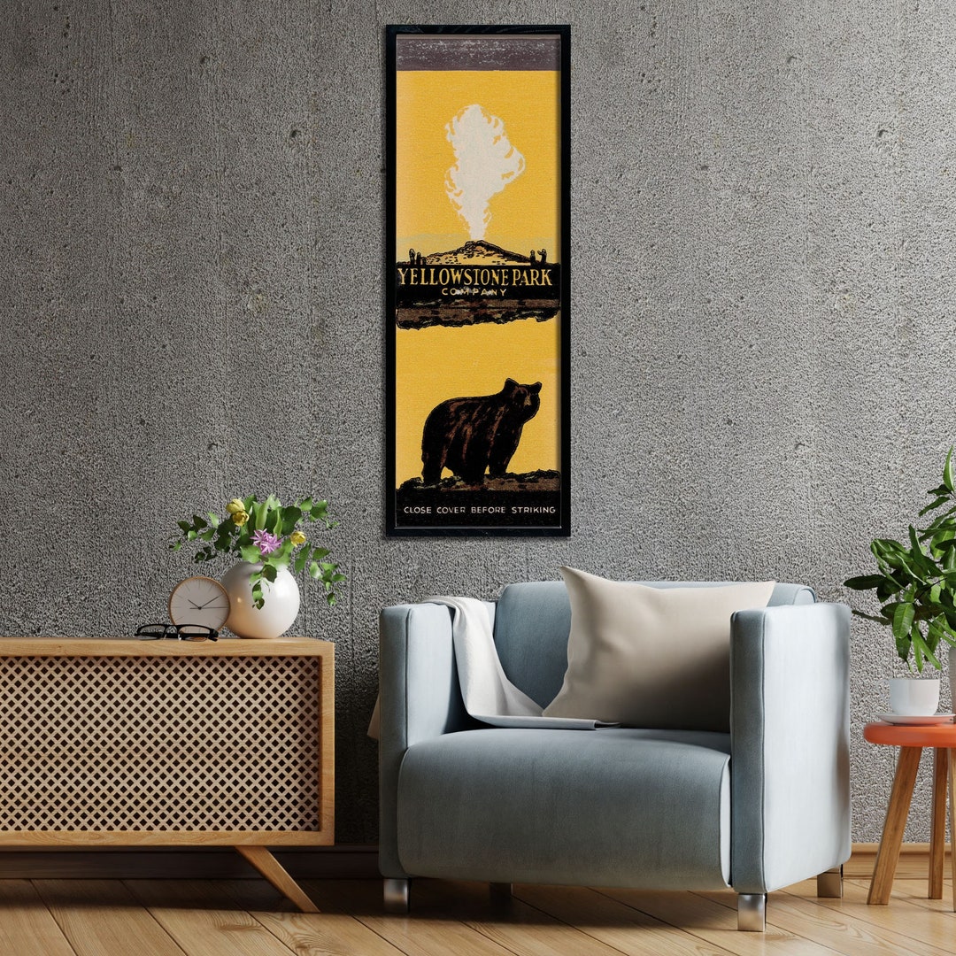 Retro Yellowstone Matchbook Poster (12" X 36") Vintage National Park ...
