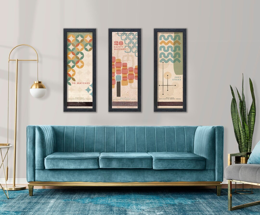 Set of Three Retro Matchbook Posters (12"x36") Mid Century Modern Art ...