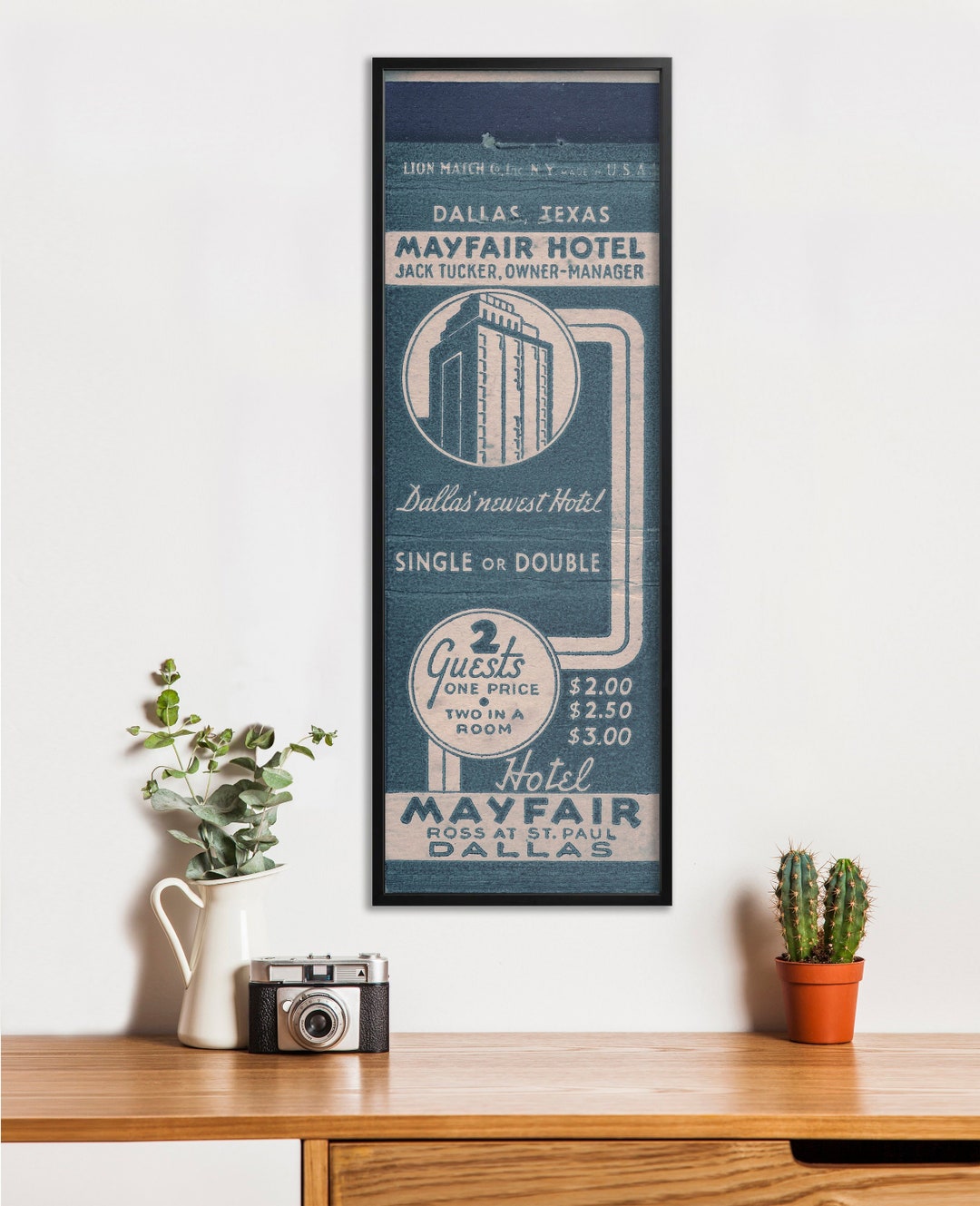 Vintage Dallas Hotel Matchbook Poster (12 X 36 In.) - Etsy