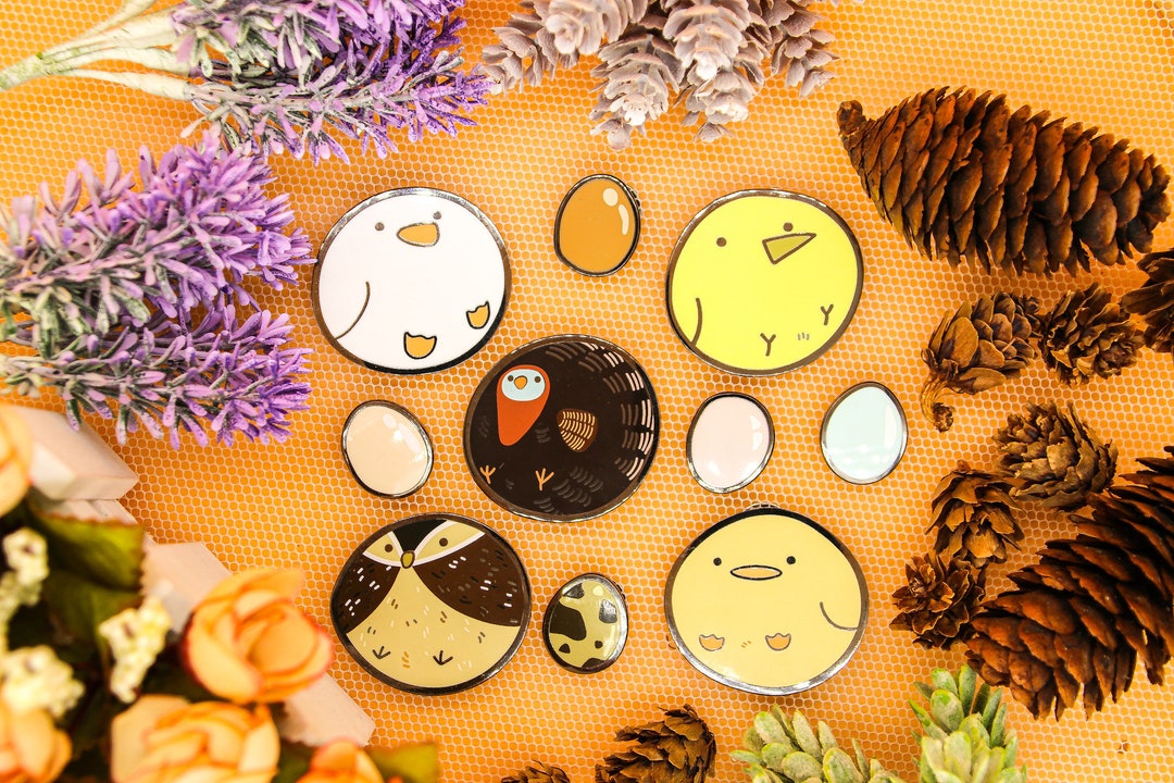 Farm Birds Pins, Poultry Pins, Cute Birds Animal Pin Set, Round Bird ...