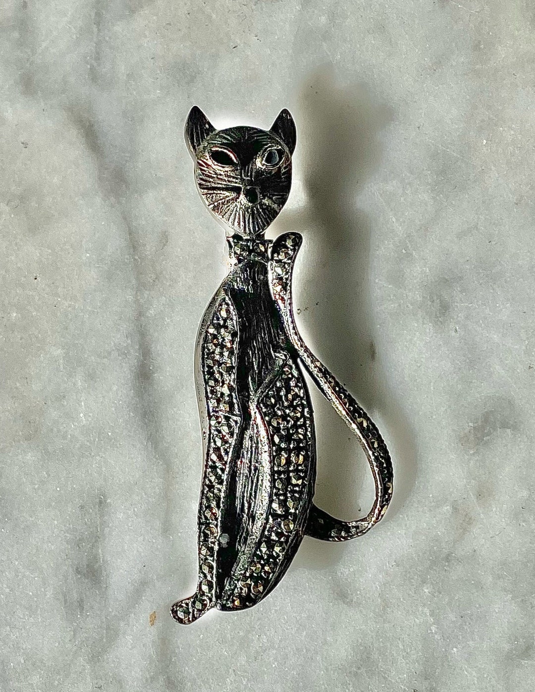 Sterling Silver Cat Pin / Marcasite / Vintage / Antique - Etsy