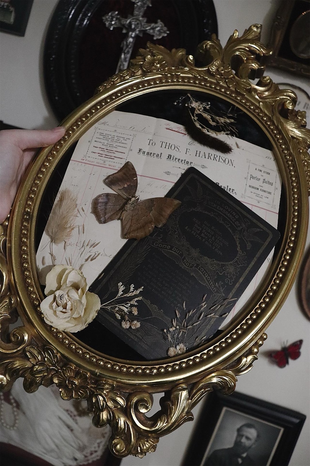 Antique Victorian Style Funeral Card Mourning Memorial Frame Butterfly ...