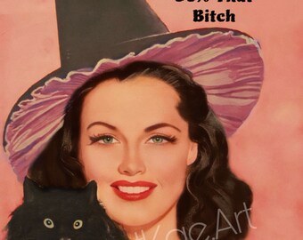 Witch Pin up Art Print 8 X 10 Altered Art Black Cat Retro 50s Pinup ...