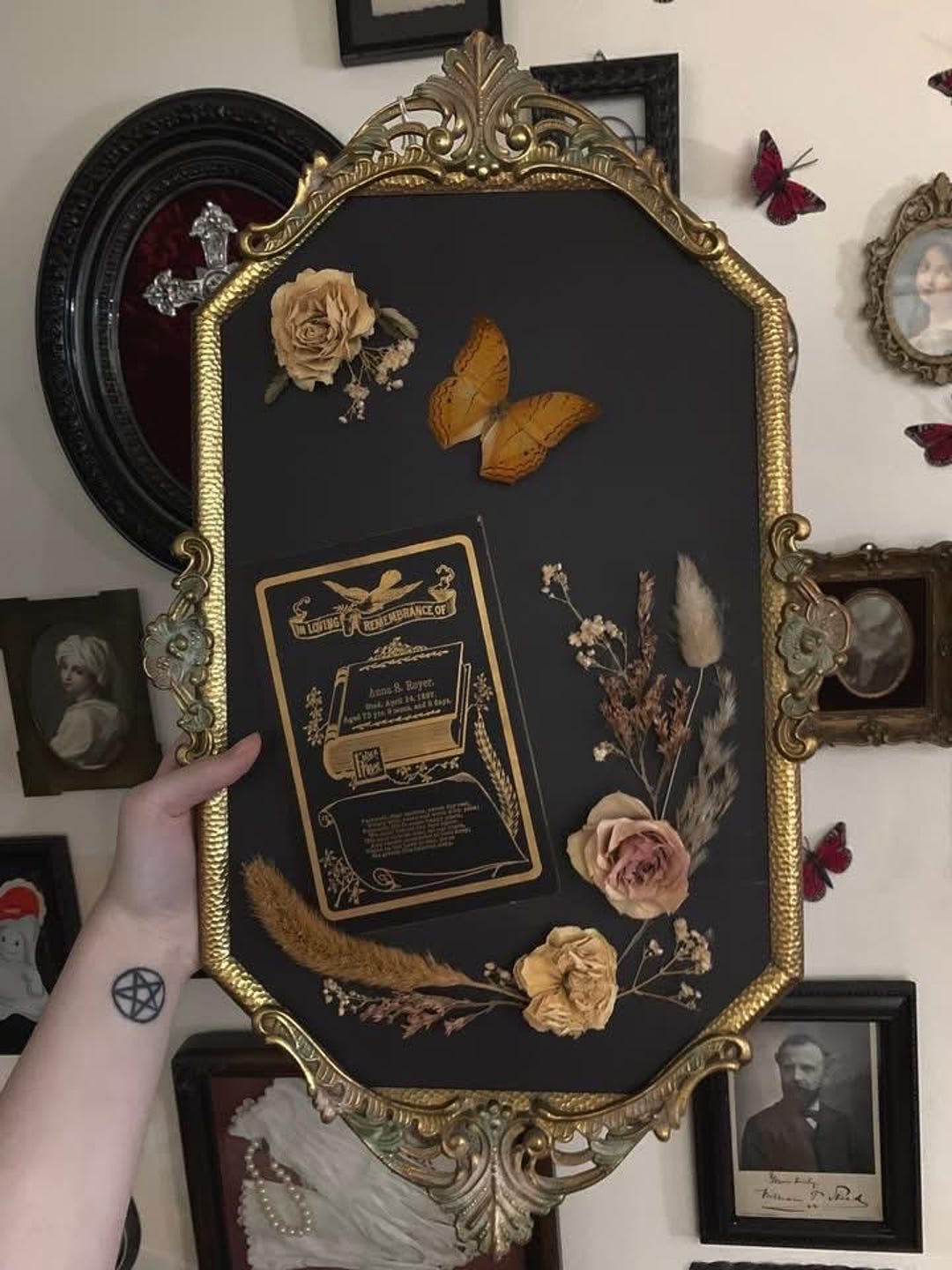 Antique Victorian Mourning Funeral Card Memorial of Anna Butterfly ...