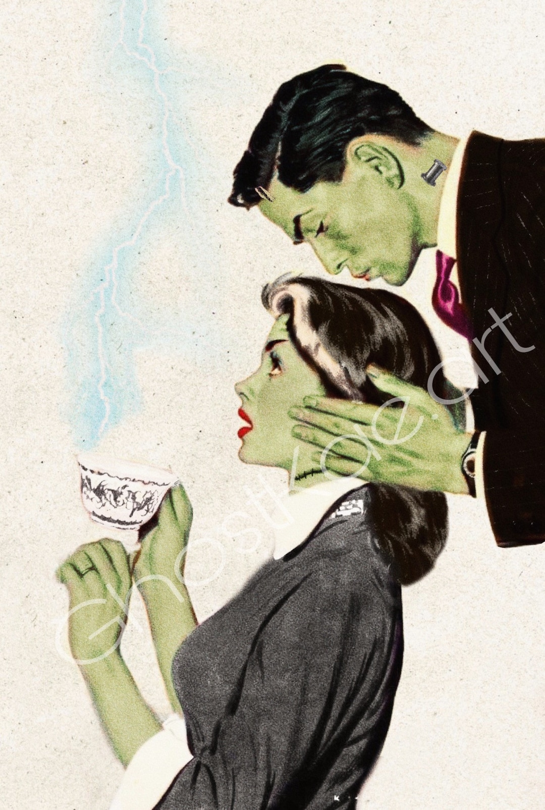 Frankenstein and Bride of Frankenstein Pulp Art / Pin up Print - Etsy