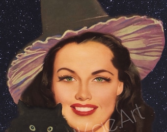 Witch Pin up Art Print 8 X 10 Altered Art Black Cat Retro 50s Pinup ...