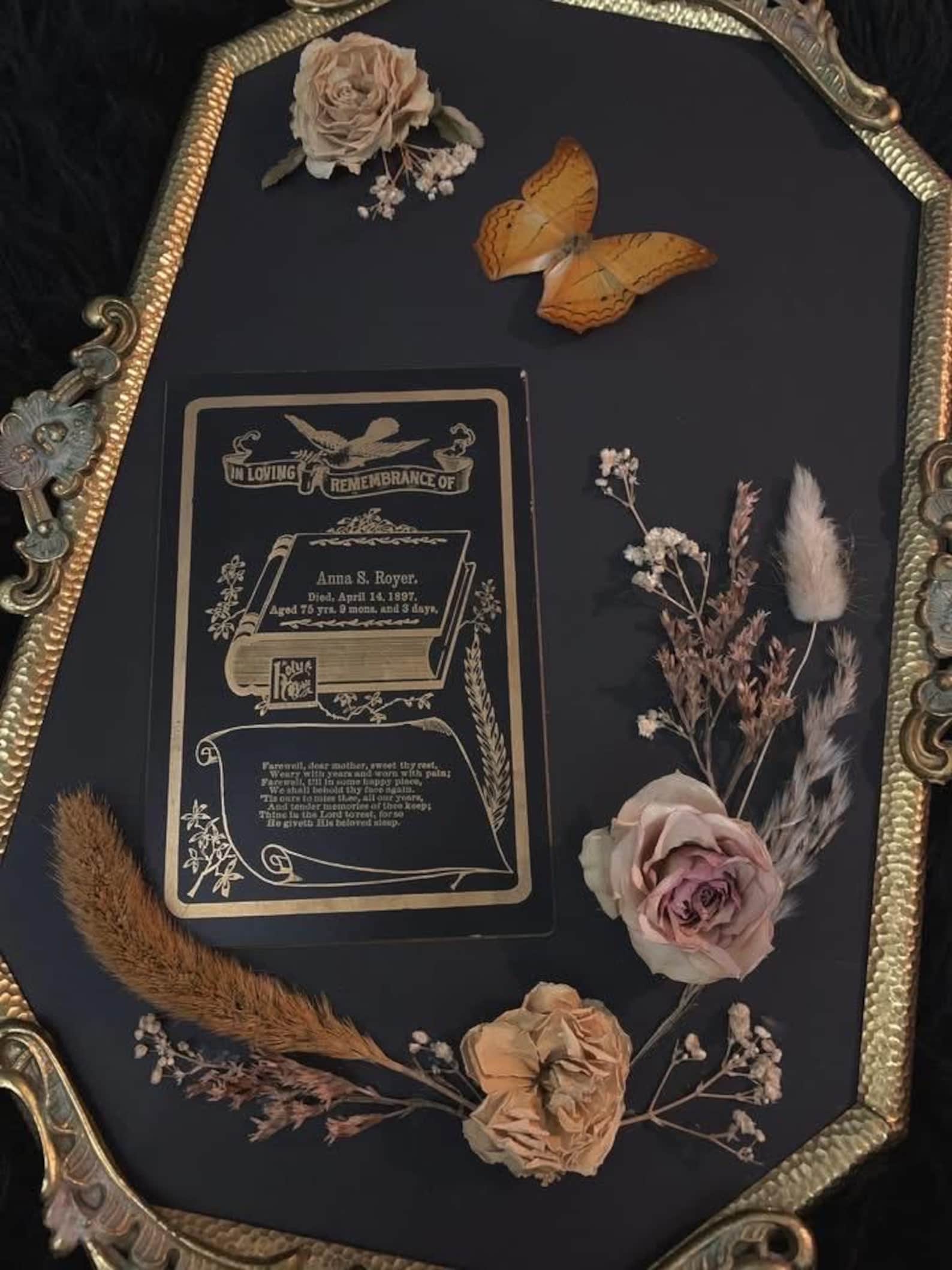 Antique Victorian Mourning Funeral Card Memorial of Anna Butterfly ...