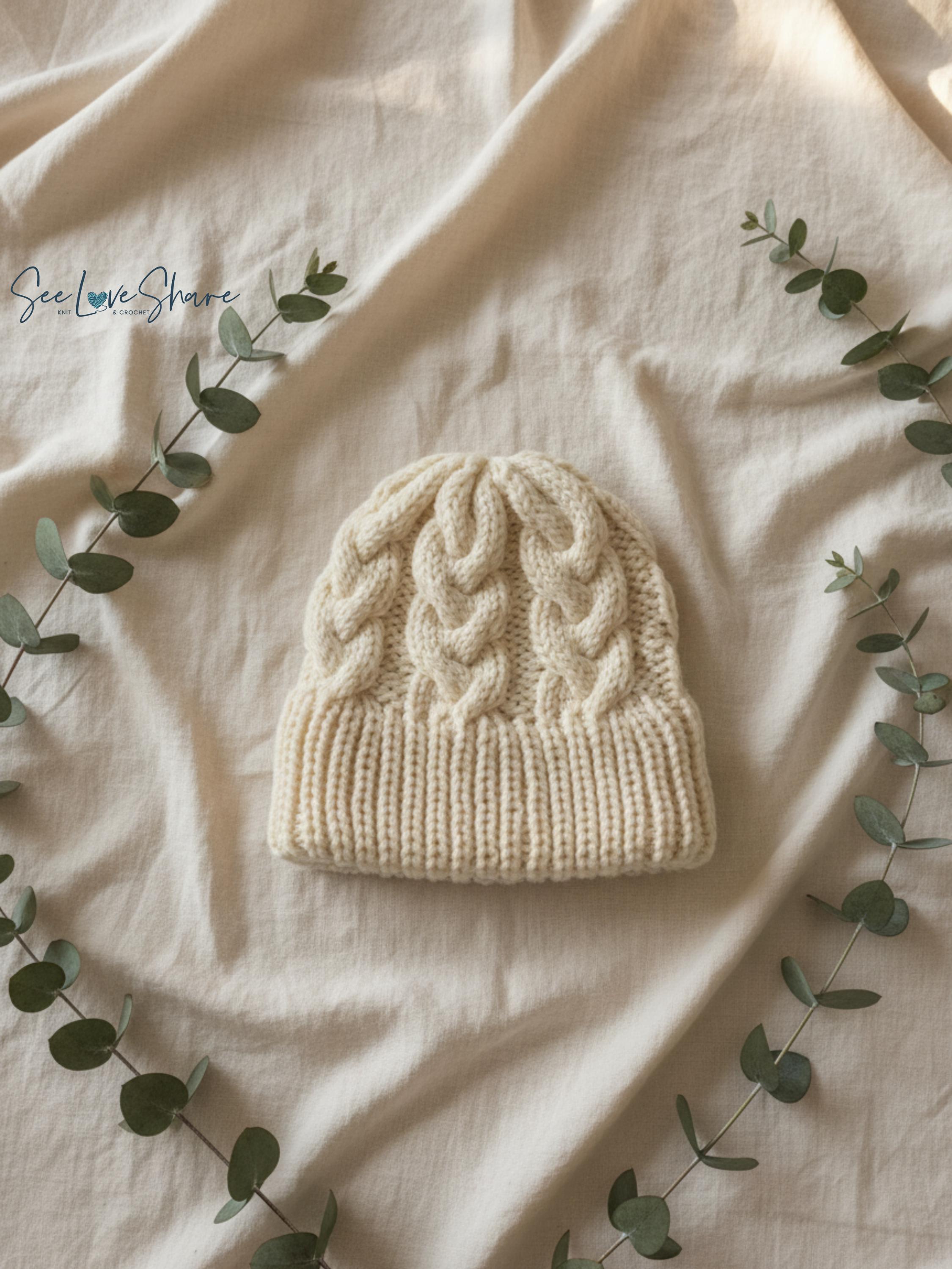 Chunky Cable Knit Beanie Pattern | Easy Cable Stitch Hat | Beginner ...