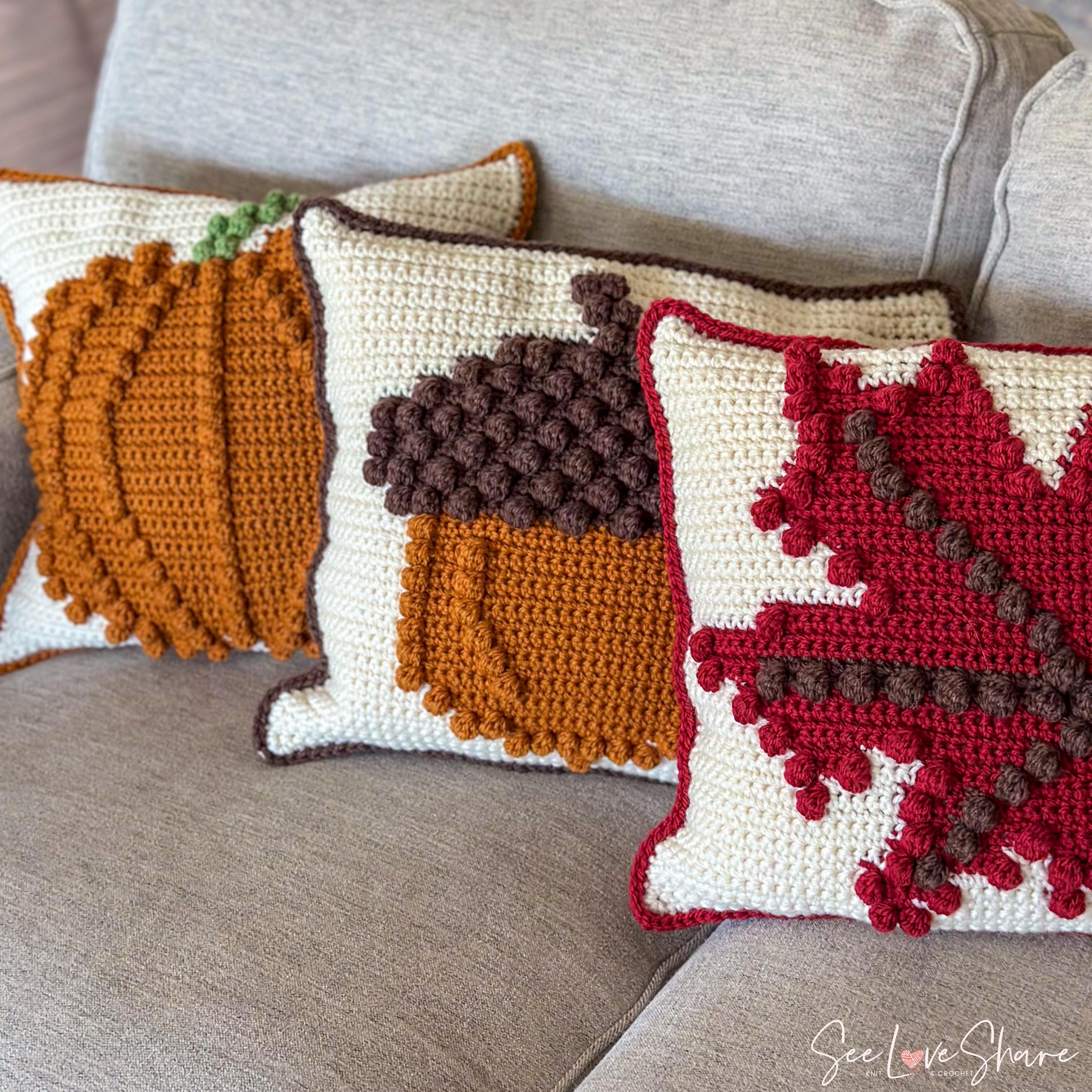 Bobble Stitch Maple Leaf Pillow Cover | Crochet Autumn Decor | Fall ...