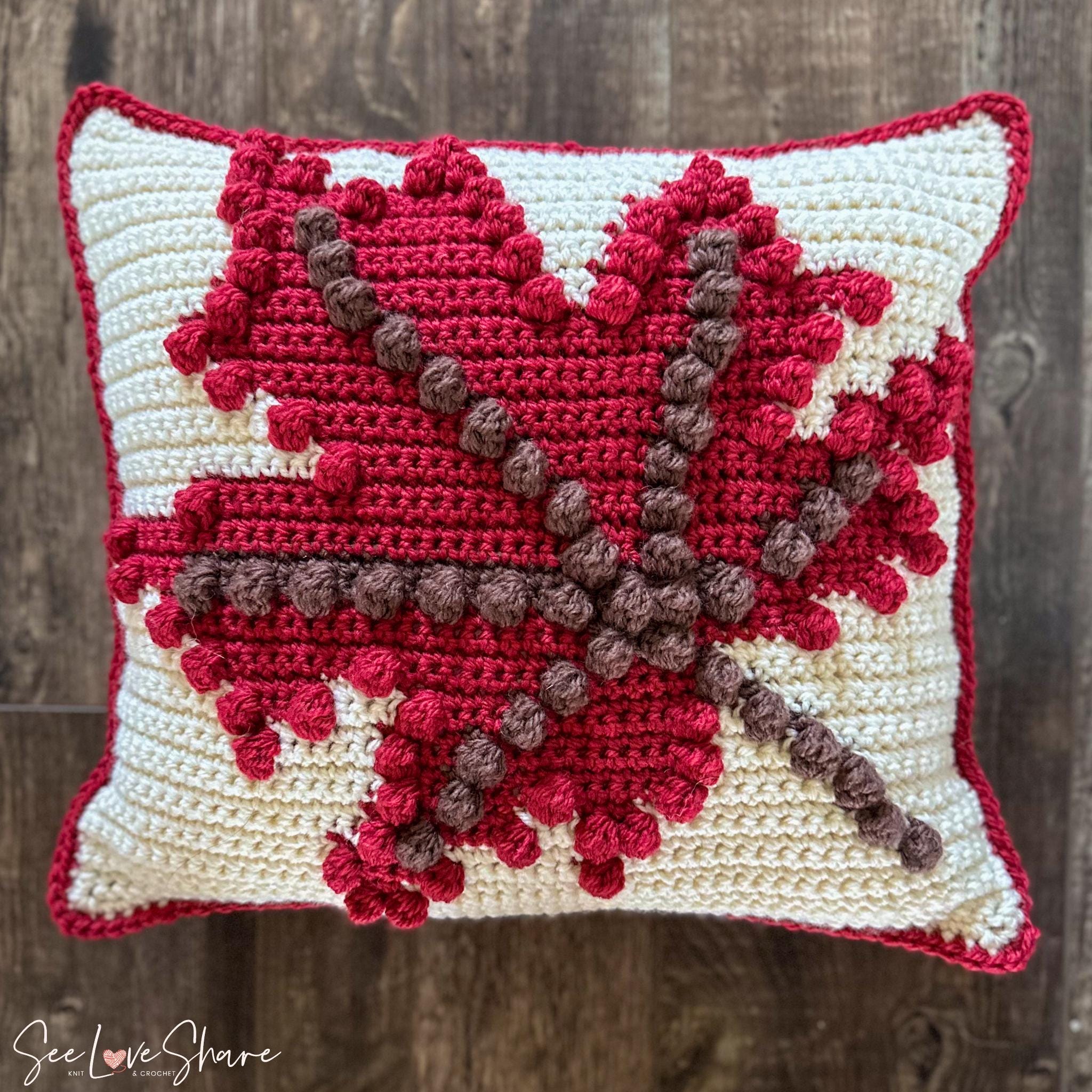 Bobble Stitch Maple Leaf Pillow Cover | Crochet Autumn Decor | Fall ...