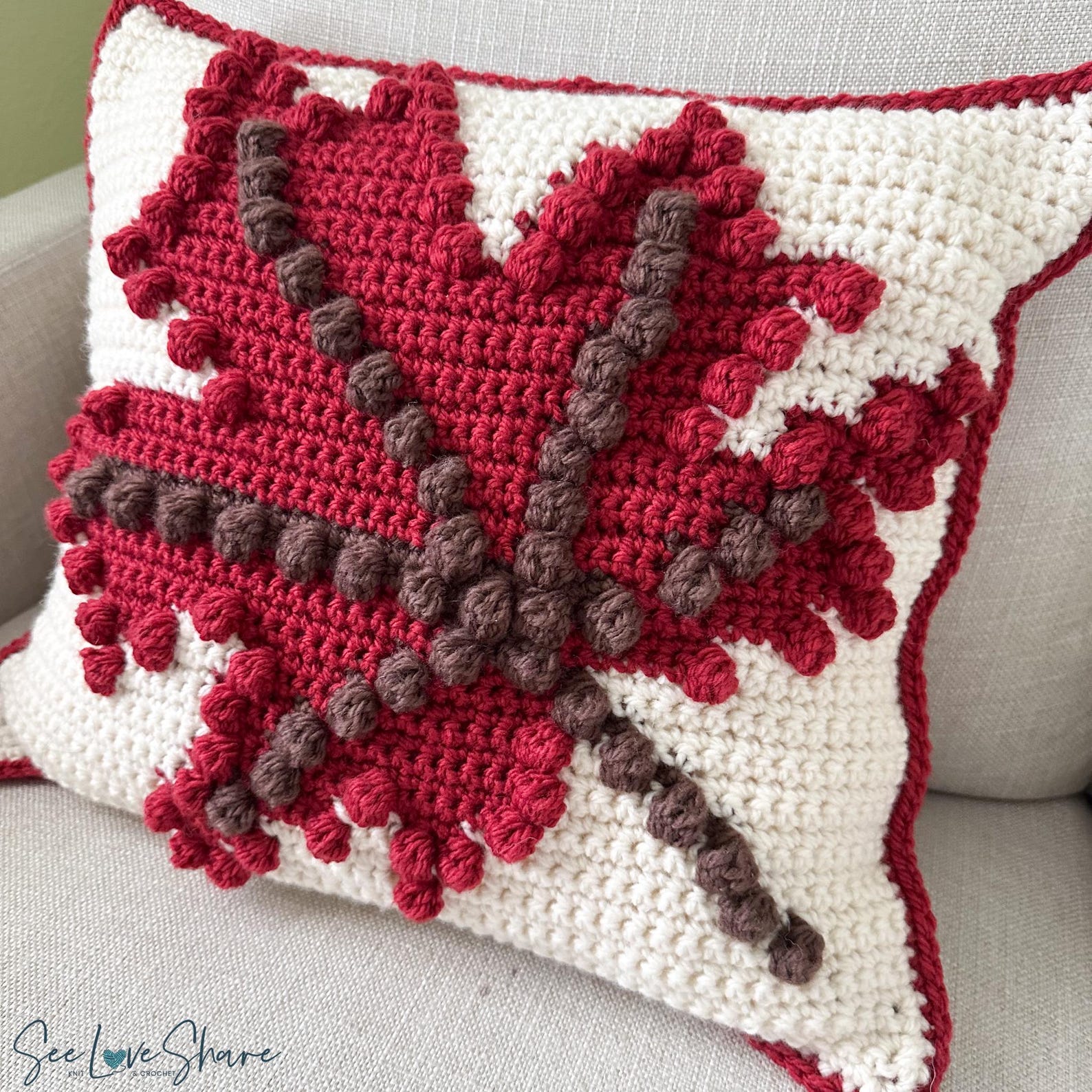 Bobble Stitch Maple Leaf Pillow Cover | Crochet Autumn Decor | Fall ...