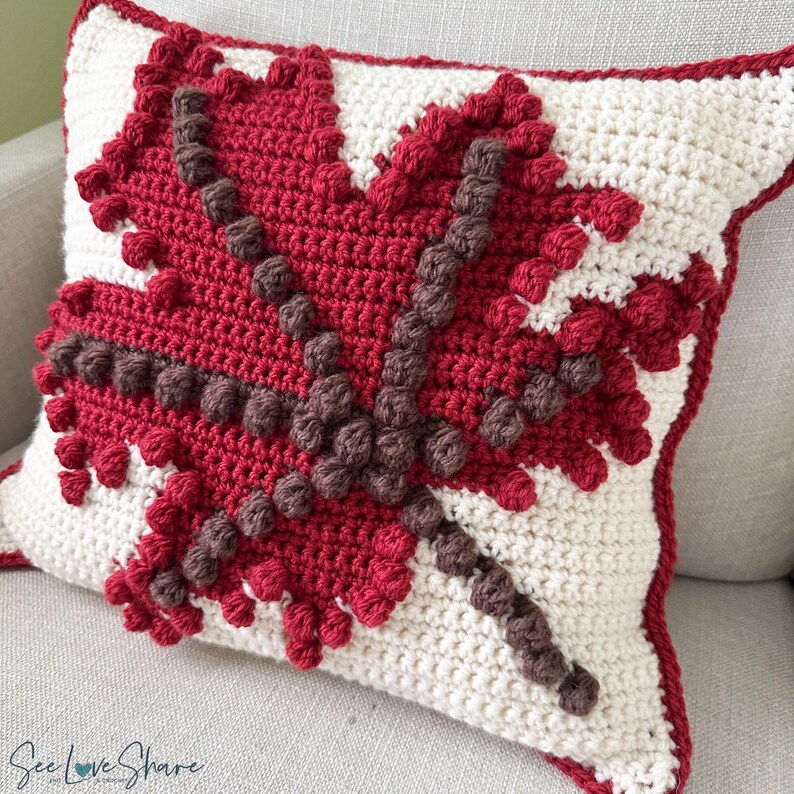 Bobble Stitch Maple Leaf Pillow Cover | Crochet Autumn Decor | Fall ...