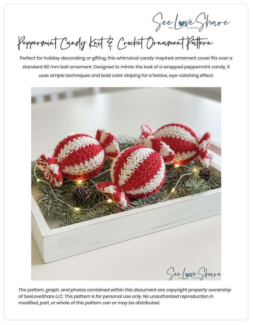 Peppermint Candy Ornament Pattern • Crochet + Knit Pattern Bundle ...