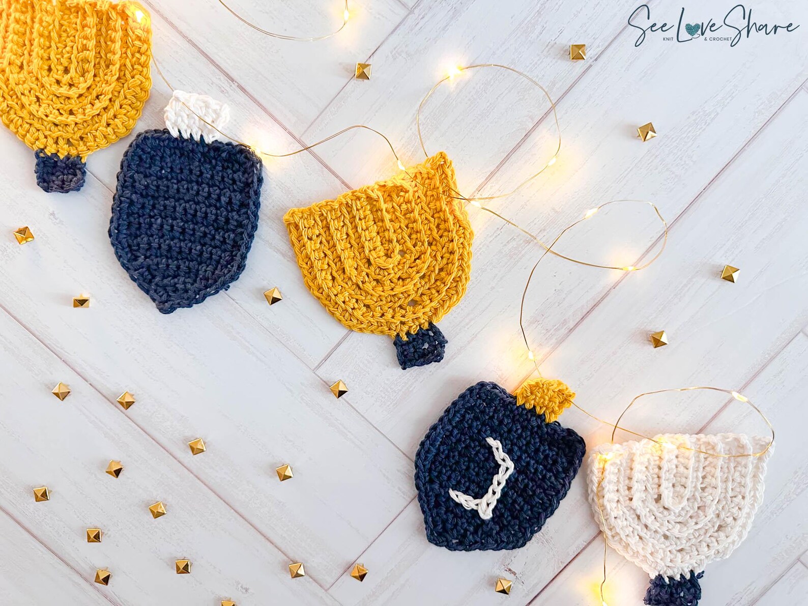 Hanukkah Crochet Garland Pattern | Mini Menorah & Dreidel Appliqué ...